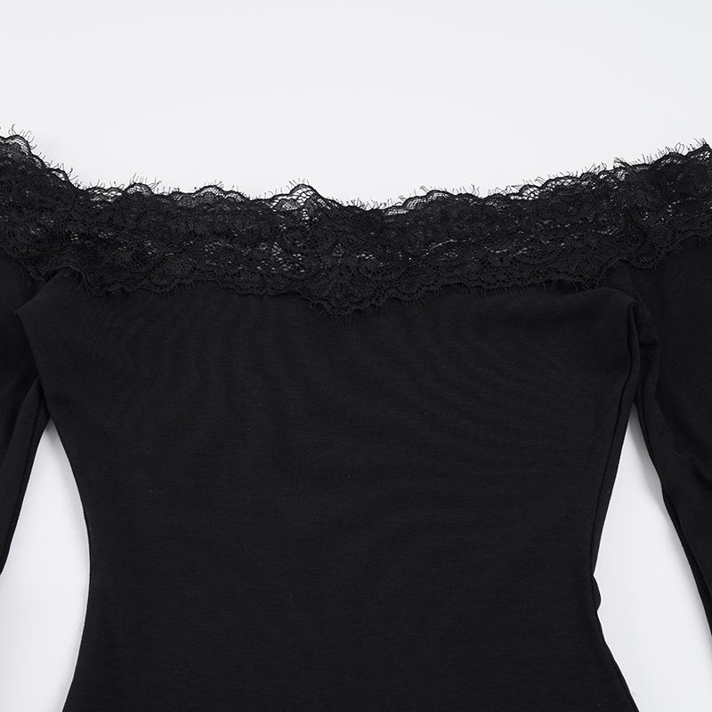 Women's Lace Patchwork One Shoulder Slim-Fitting Top, Plain Blouse for ...