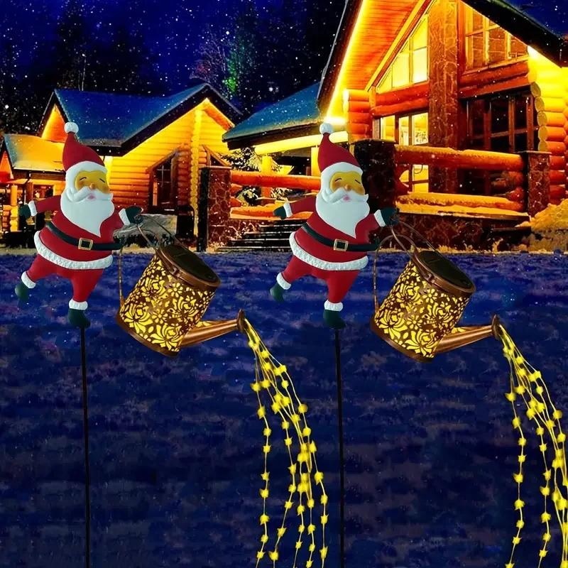 Solar Santa Claus Watering Can Lights, Vintage Metal Outdoor Garden ...