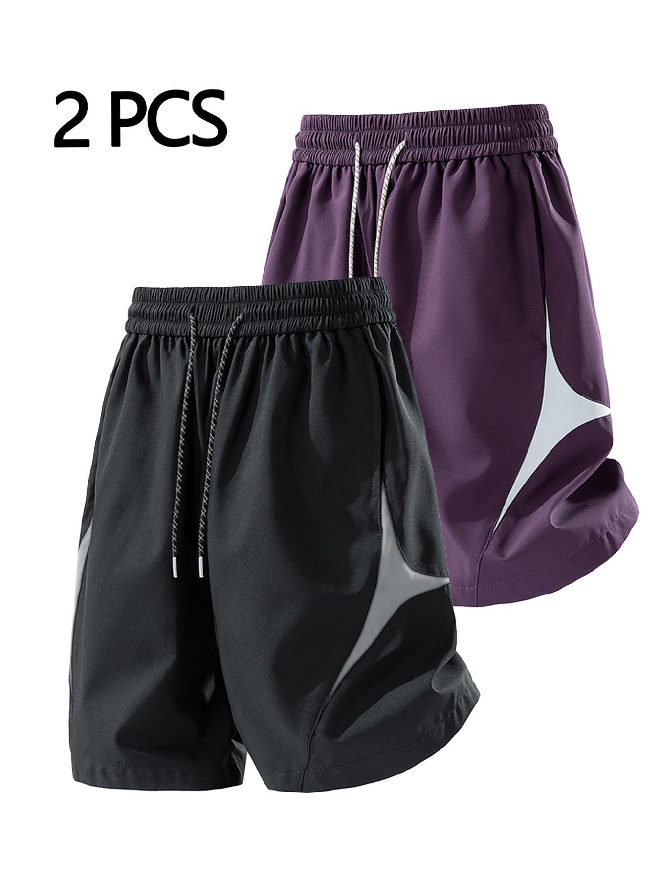 2pcs Men's Shorts, Thin Colorblock Design, Elastic Waist with ...