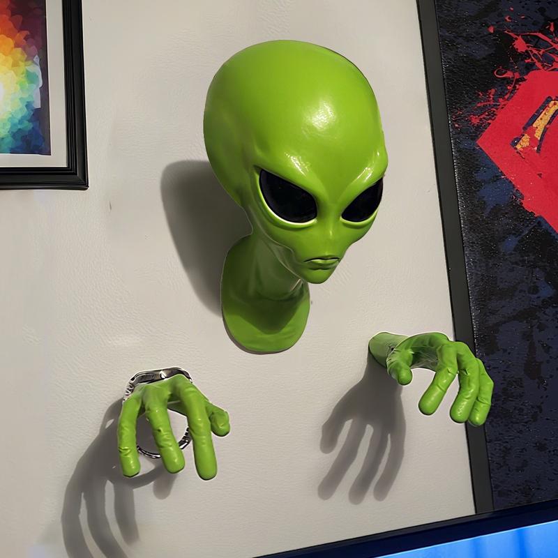 3D Green Alien Head & Hand Design Wall Mounted Decor, Mystery Horror ...