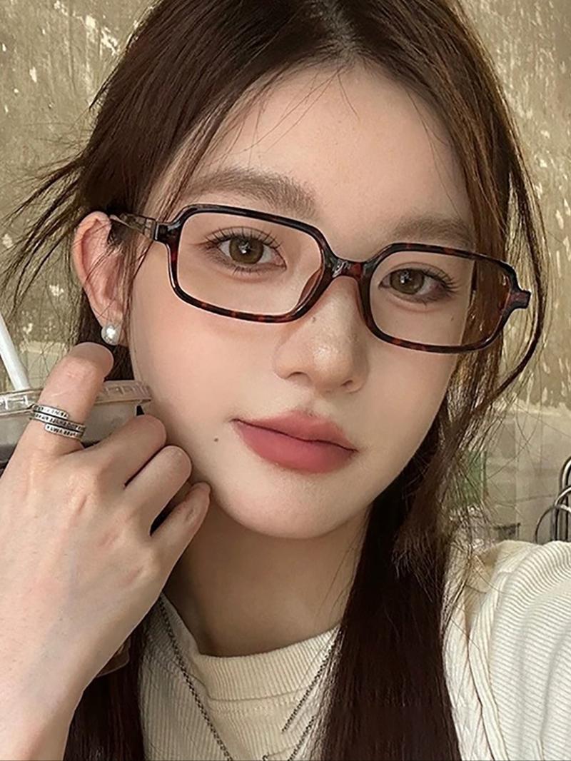 Women's Leopard Print Rectangle Sunglasses, Casual PC Frame, Anti-Blue ...