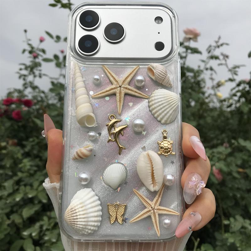 Handmade Phone Case Natural Shell Conch Starfish Metal Decorative ...