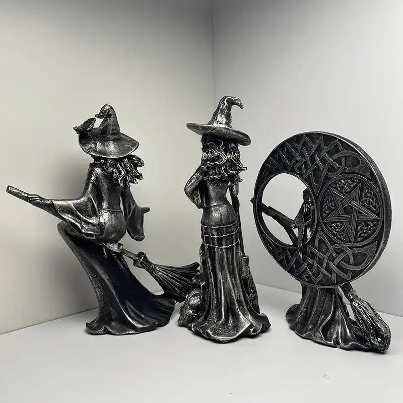 Creative Broom Moon Witch Resin Collectible Ornament, Vintage Home ...