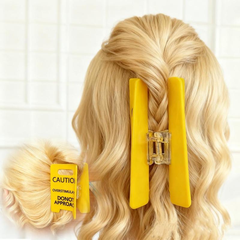 Overstimulated Caution Sign Hair Claw Clip, Yellow Caution Hair Clip ...