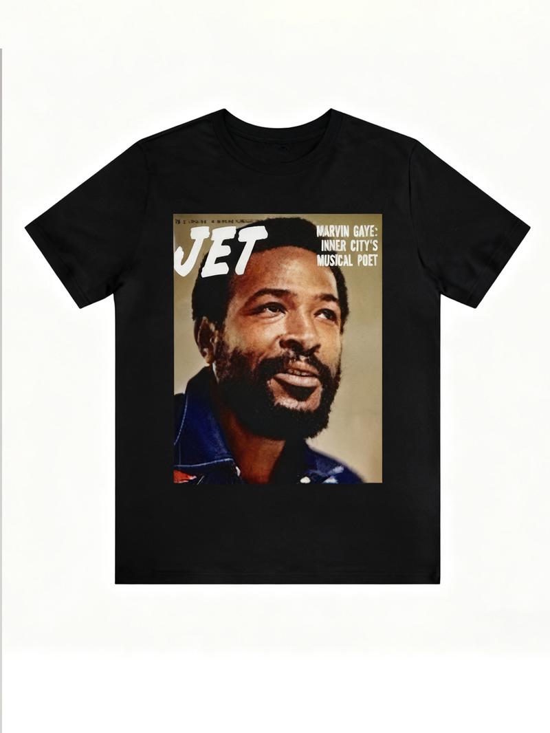 Vintage Marvin Gaye Graphic Print T-Shirt, Casual Style, Soft Fabric ...