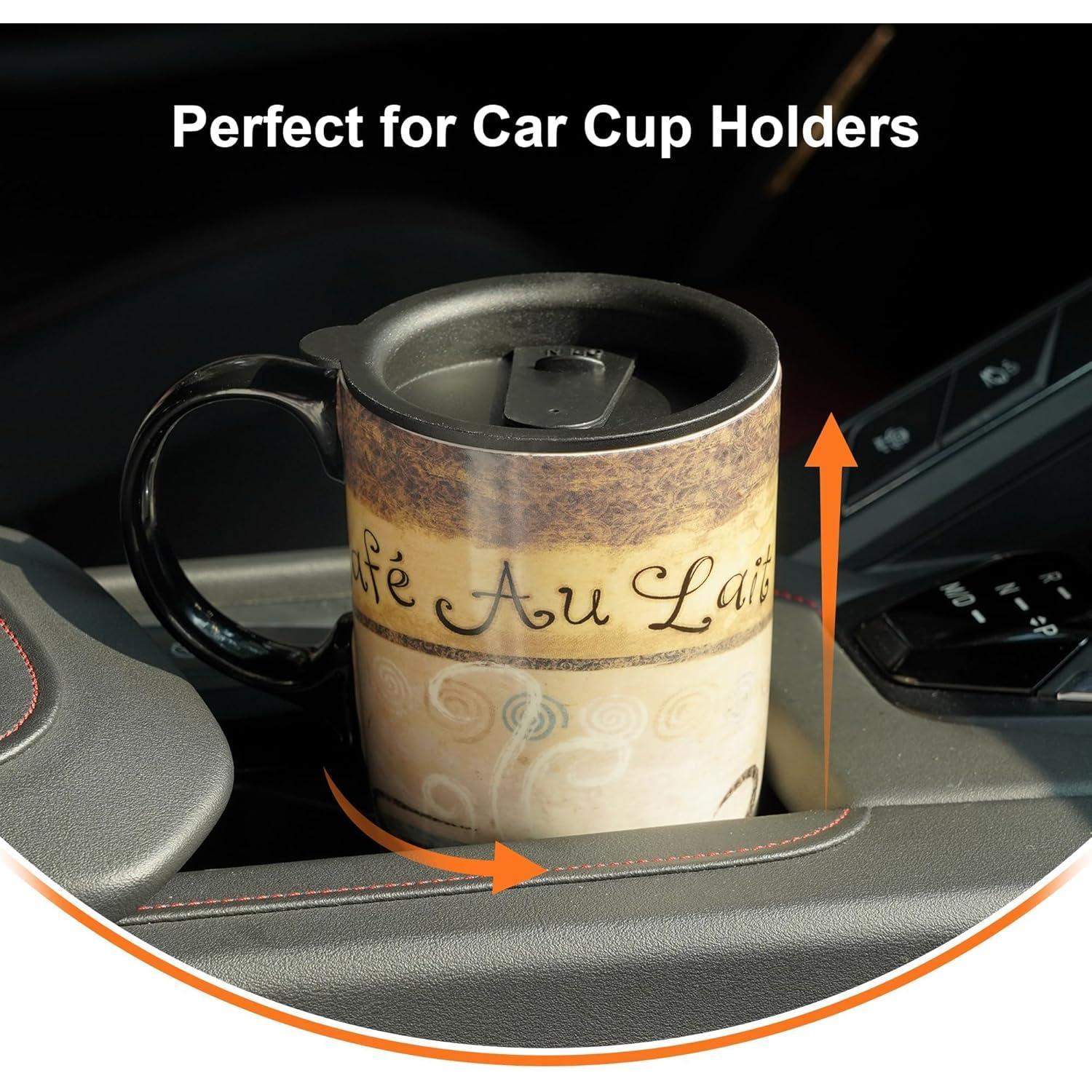 17oz Ceramic Travel Mug with Lid, Cafe Au Lait Coffee Cup, Spill Proof ...