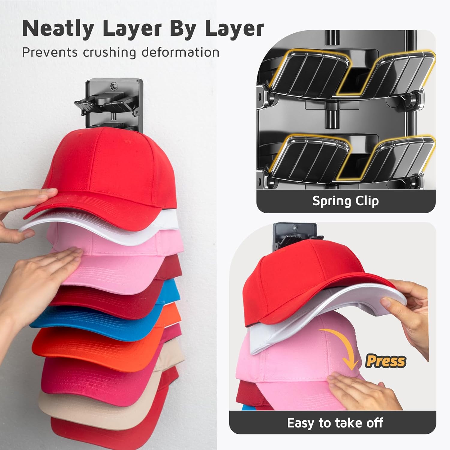 Spring Clip Hat Organizer Hold Storage 20 Caps for Baseball Caps (2 ...