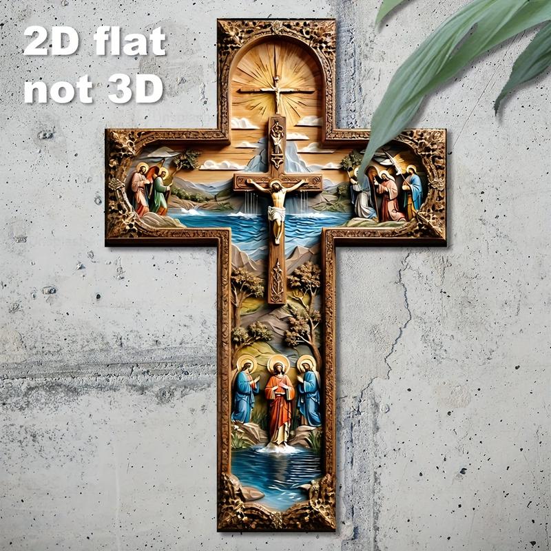 Retro wooden wall cross - 2D flat religious art with colored glass ...