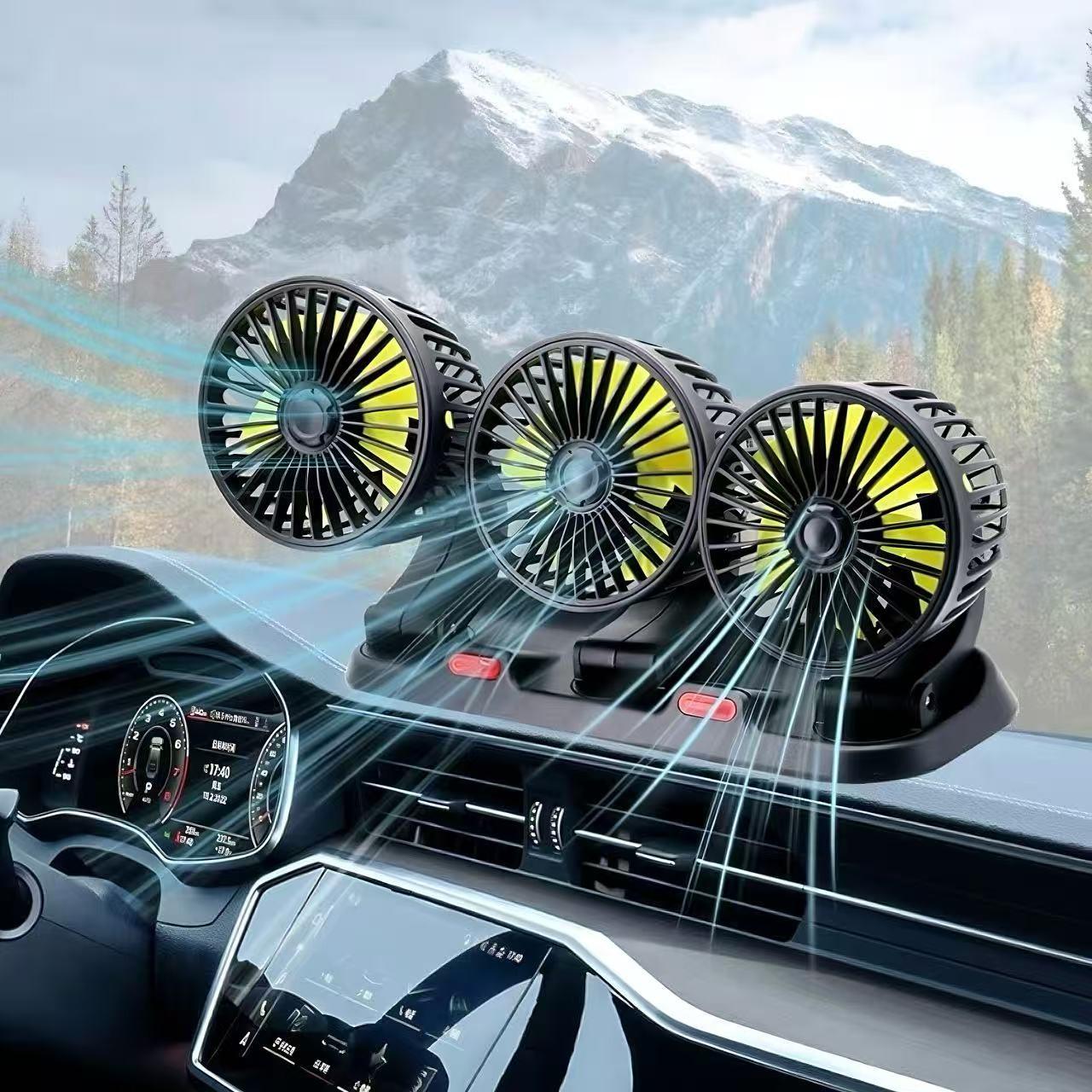 Car three head fan, 360 ° rotation adjustment, with phone number plate ...