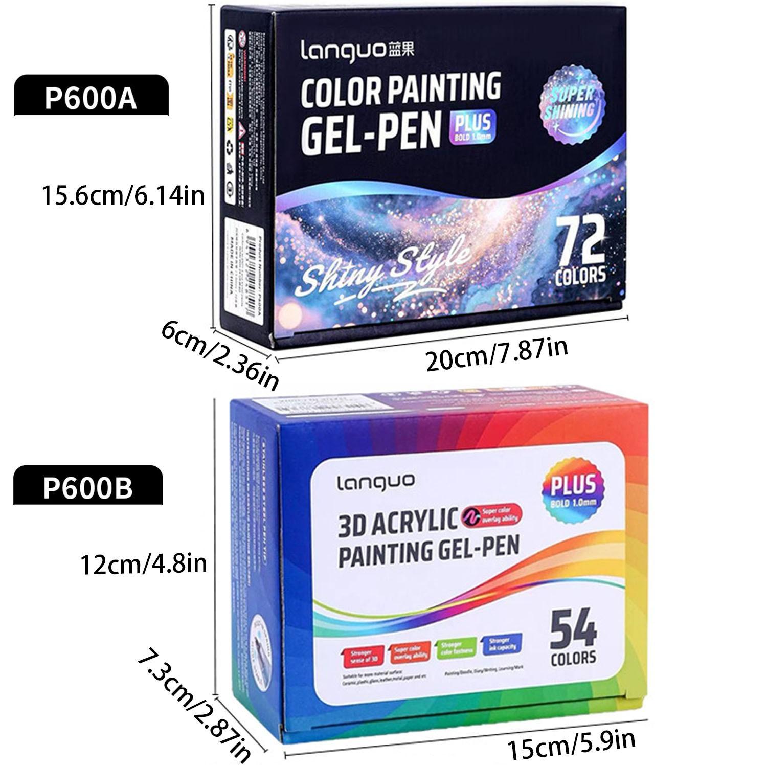 54 Color 3D Acrylic Gel Pen & 72 Glitter Effect Pens, Fast-Drying 1.0mm ...