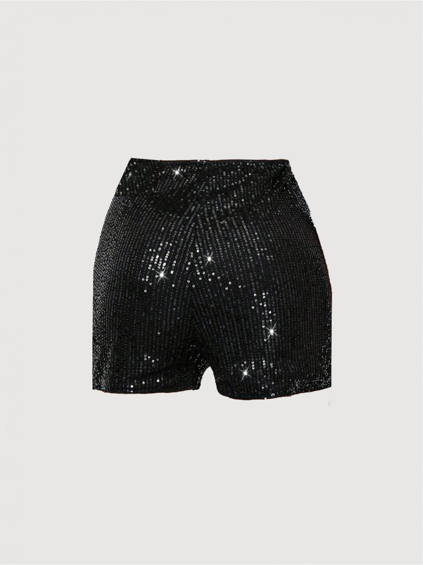 Women's Fashion Sequin Shorts Set, Asymmetrical Shoulder Top Design ...