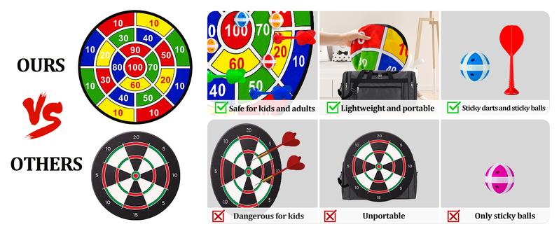 29 Inch Dart Board Game, Sticky Ball Darts Board with 12pcs Balls & 4 ...