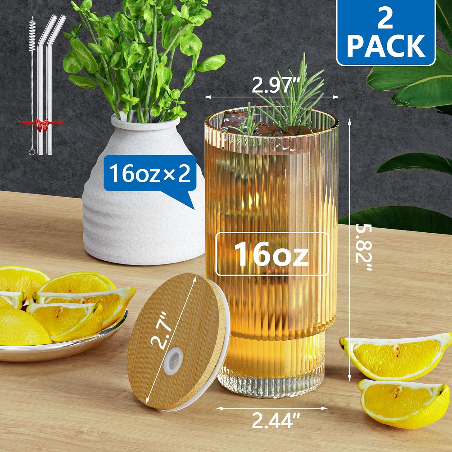 16OZ Glass Cups with and Straws, Glassware for , Iced Coffee Cups with ...