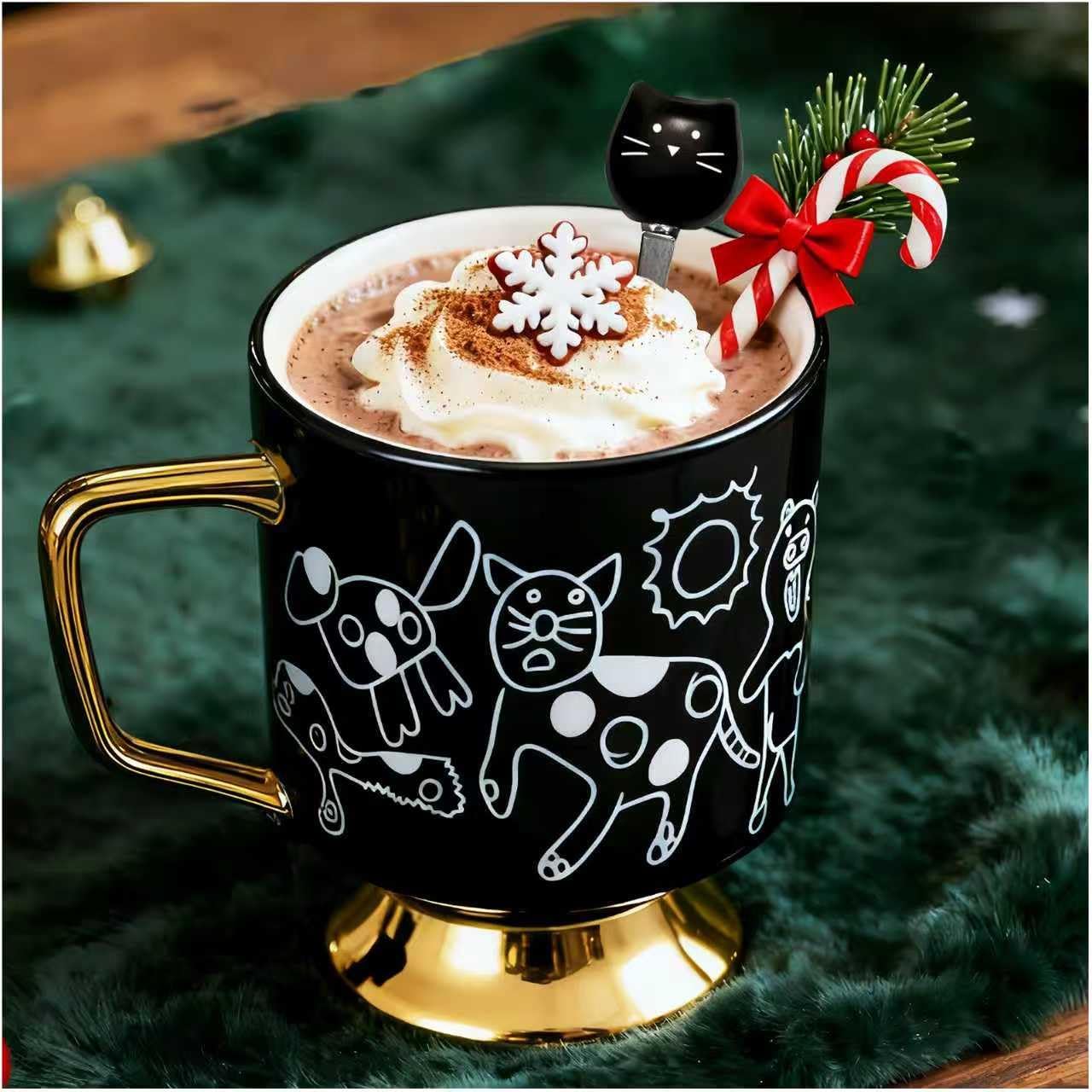 Christmas Mugs Whimsical Ceramic fun Coffee Mug - 14oz Childlike Hand ...