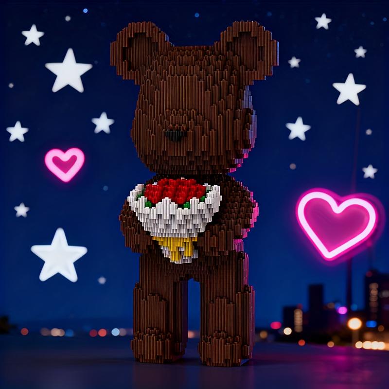 Bear Flower 3D Puzzle Building Blocks Decoration, Home Office Bookshelf ...