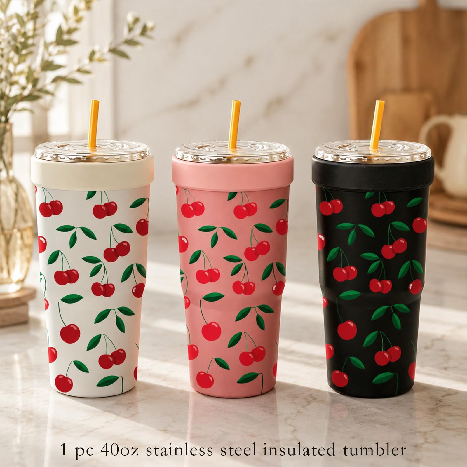 Sweet Cherry Insulated Tumbler | 32oz Stainless Steel Travel Cup with ...