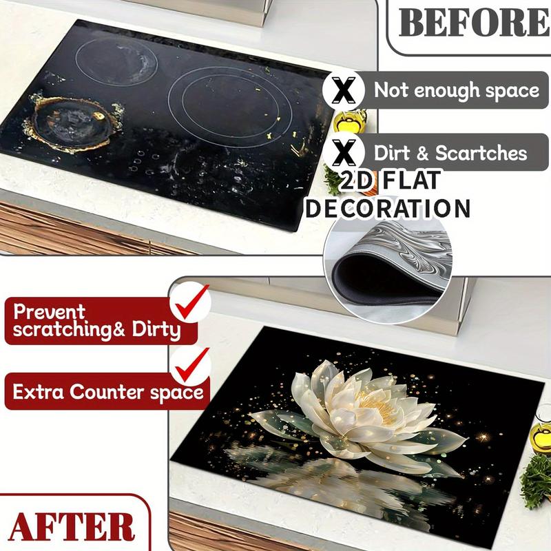 1 black and white lotus stove cover -2D flat design, scratch resistant ...