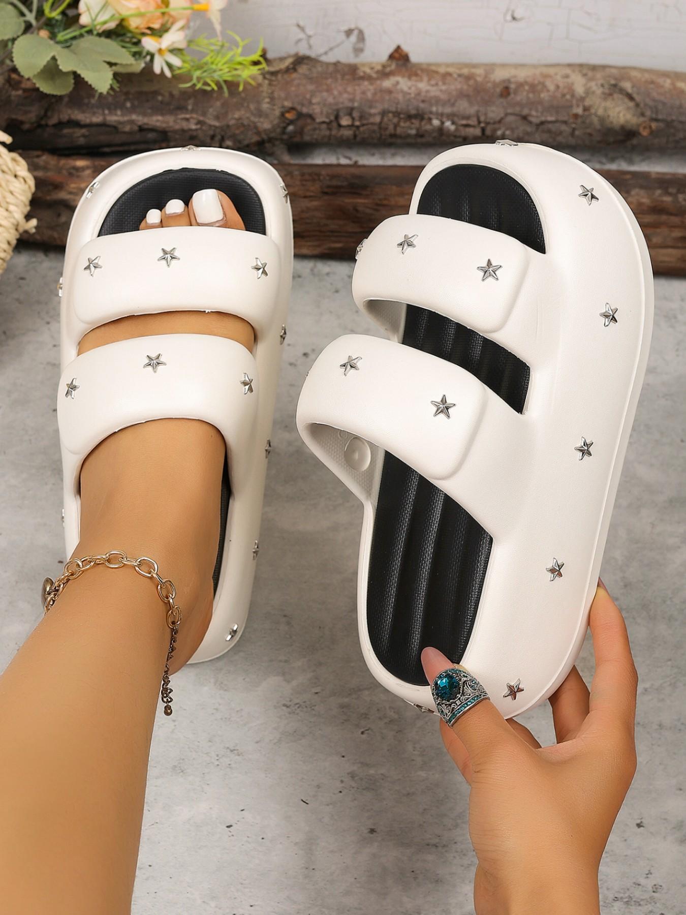 Women's Sweet Cool Star Rivet Slippers, Non-Slip Soft Sole, Casual ...