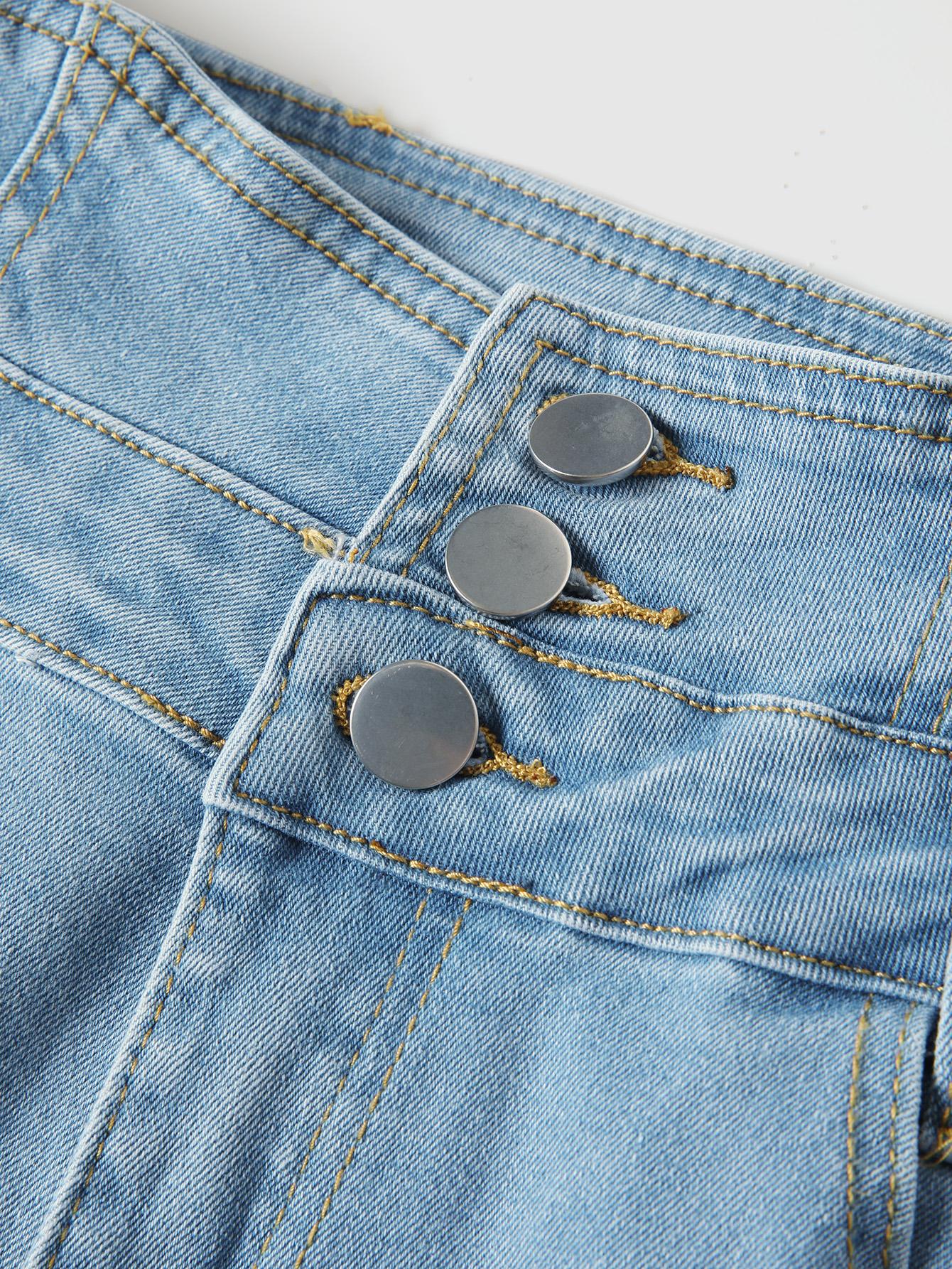 Vintage-Chic Light Blue Denim Skinny Jeans for Women - Multiple Rips ...