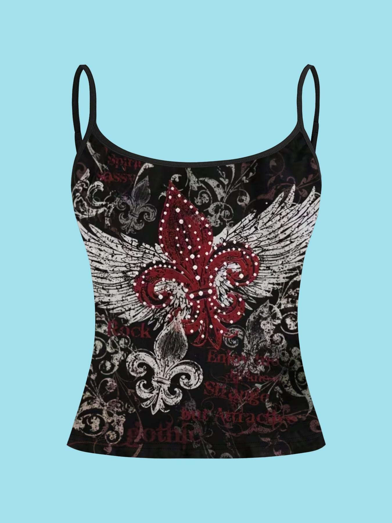 3 Piece Gothic Heart & Pattern Cami Set, Slim Fit Casual Outerwear ...