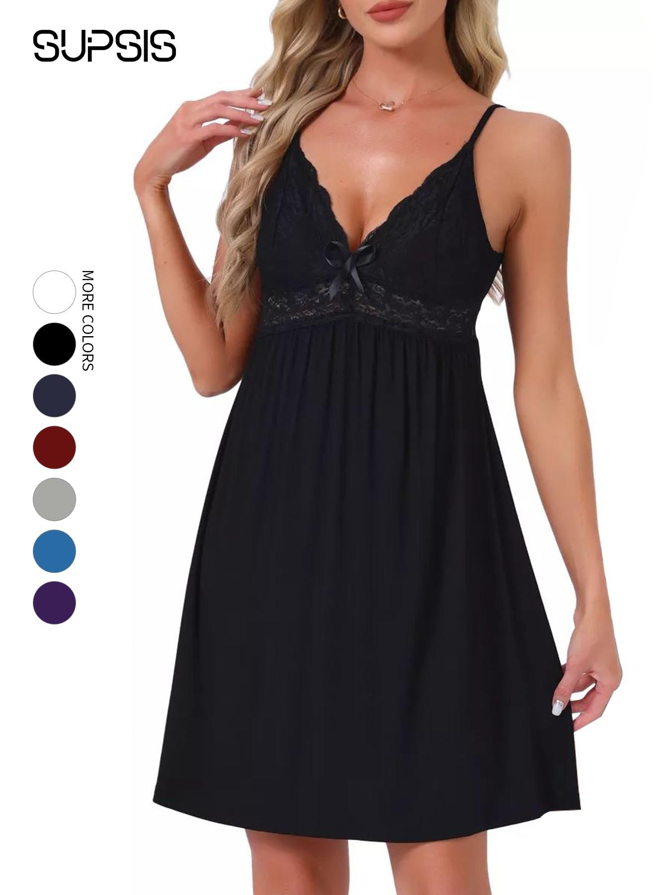 Women's Floral Lace Semi-Sheer Adjustable Straps Cami Nightdress, Sexy ...
