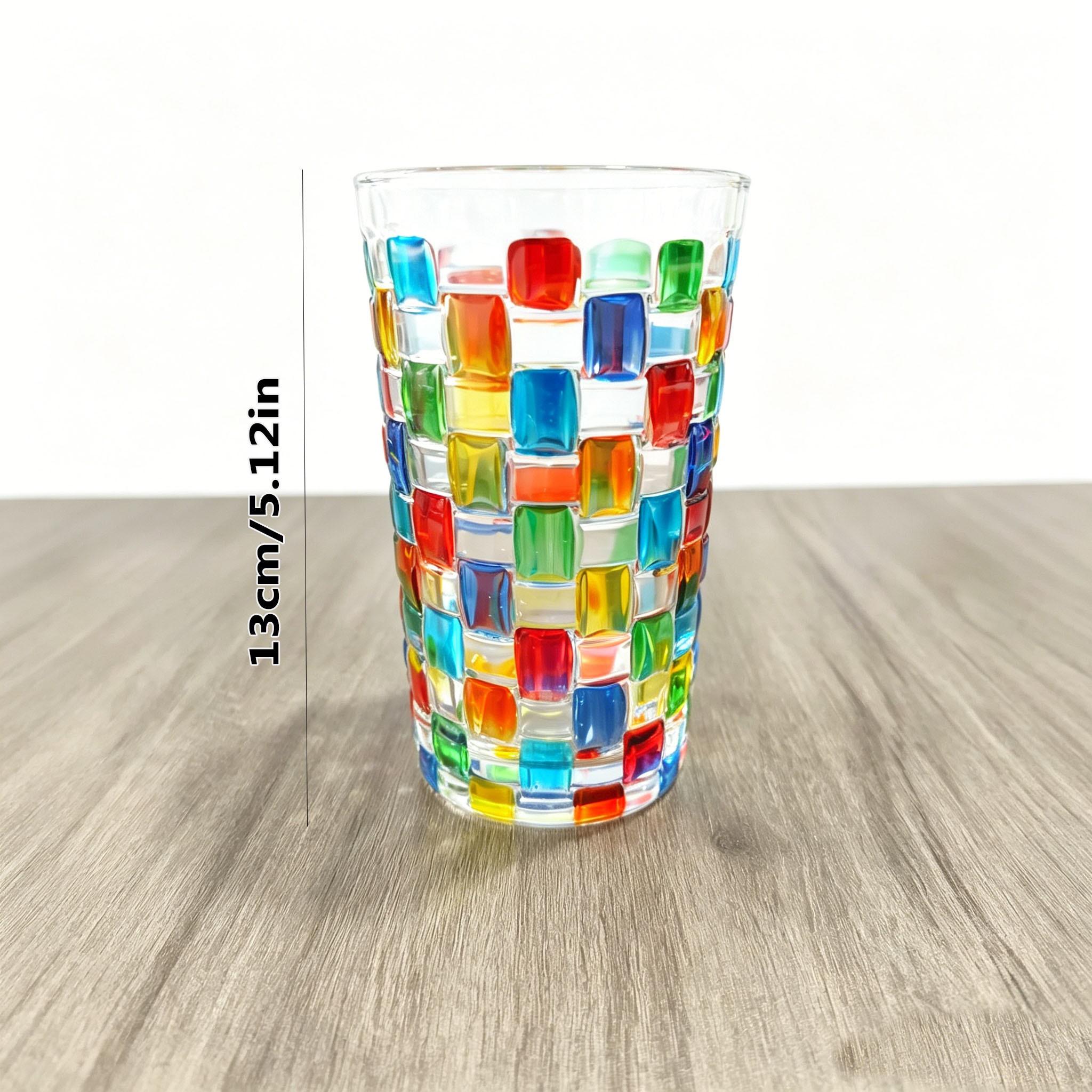 Hand-Painted Glass Cups, Rainbow Color Drinkware, 350ML Whiskey Glasses ...