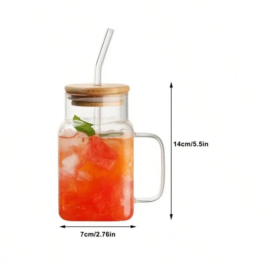 Square Glass Cup, Transparent, Clear Glass Cup, Large Capacity Straw ...