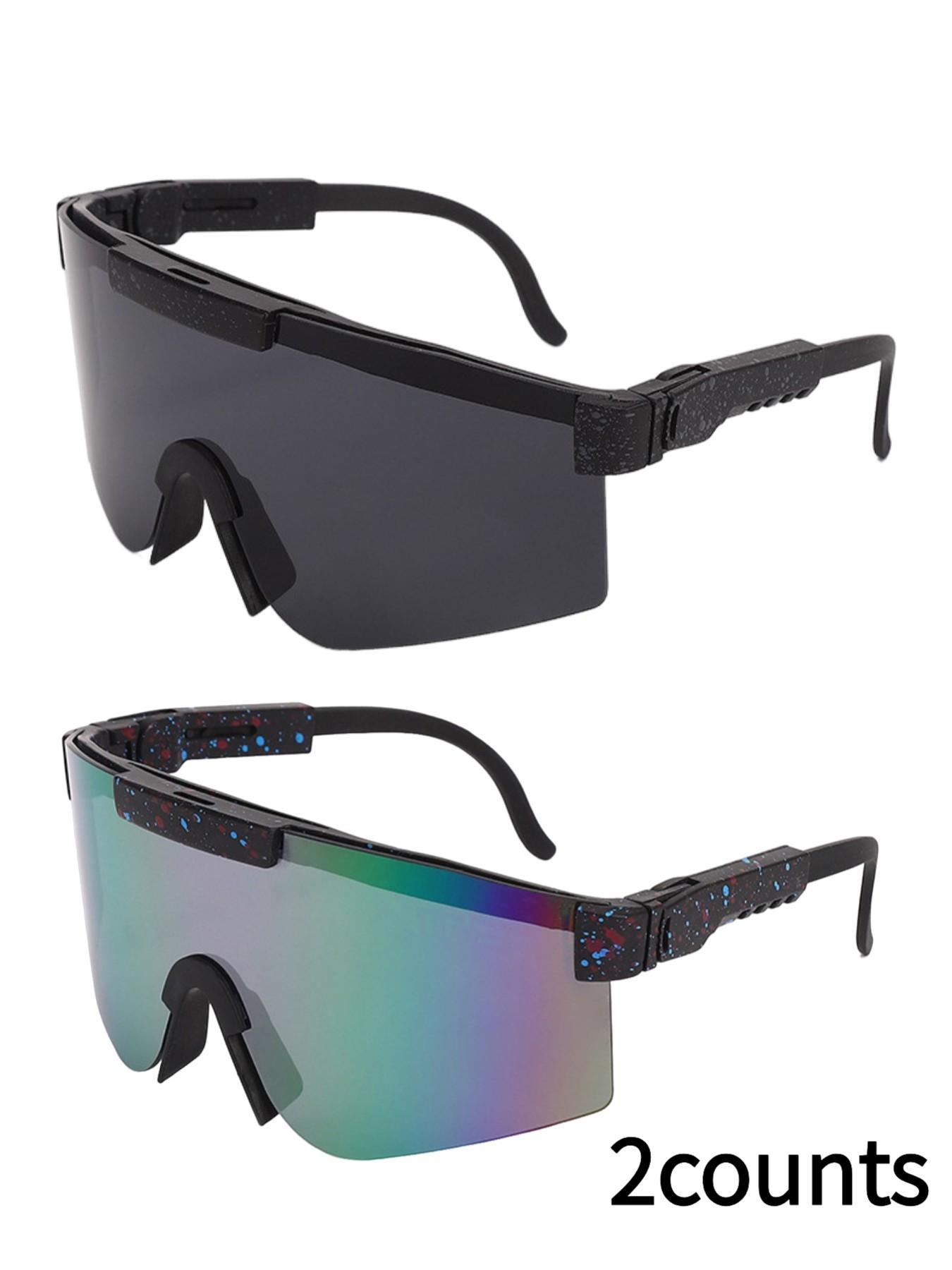 2pairs Trendy Oversized Shield Sunglasses, Windproof UV Protection ...