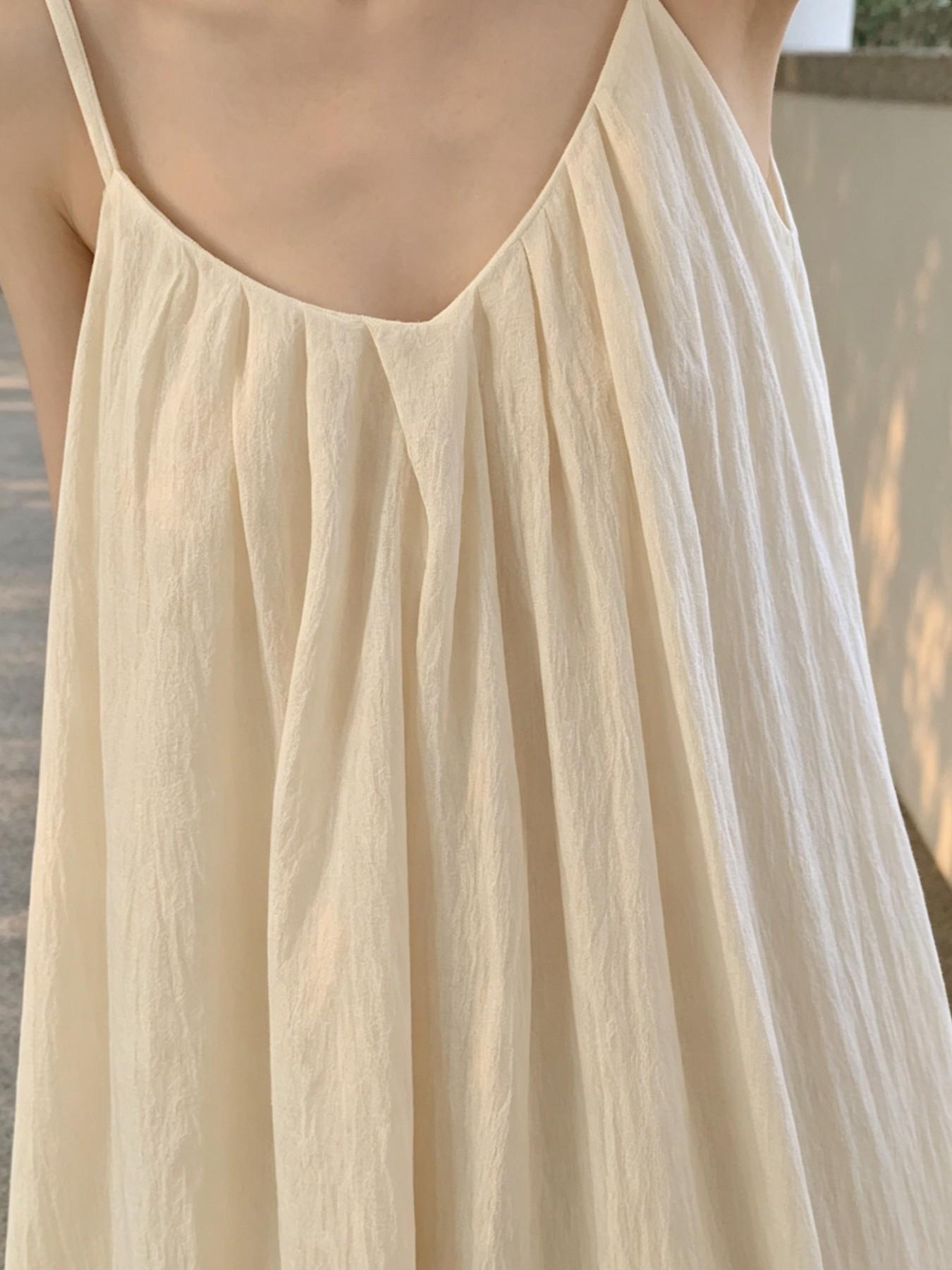 Women's Bohemian Fashion Thin Strap Pleated Long Dress, Cross Back ...