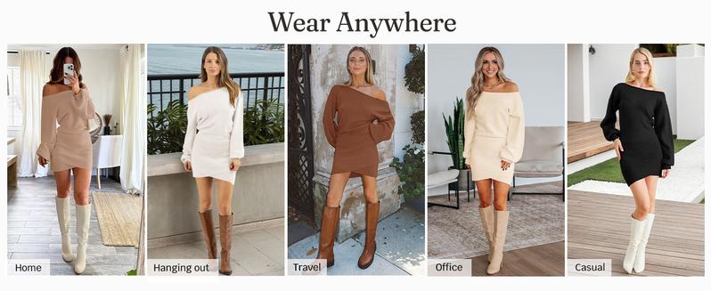 Wenrine Christmas Winterfashion Women's Off The Shoulder Sweater Dress ...