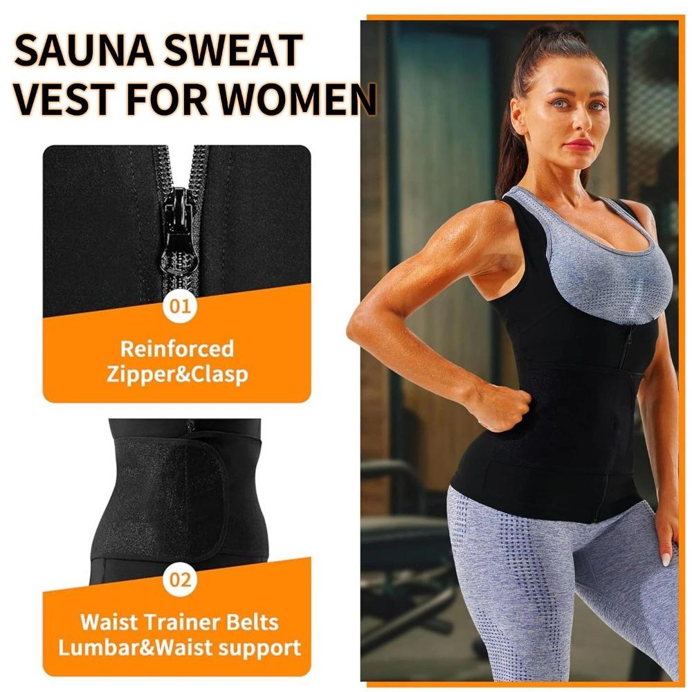 Women Waist Trainer Sauna Sweat Vest Heat Trapping Suits with Zipper ...