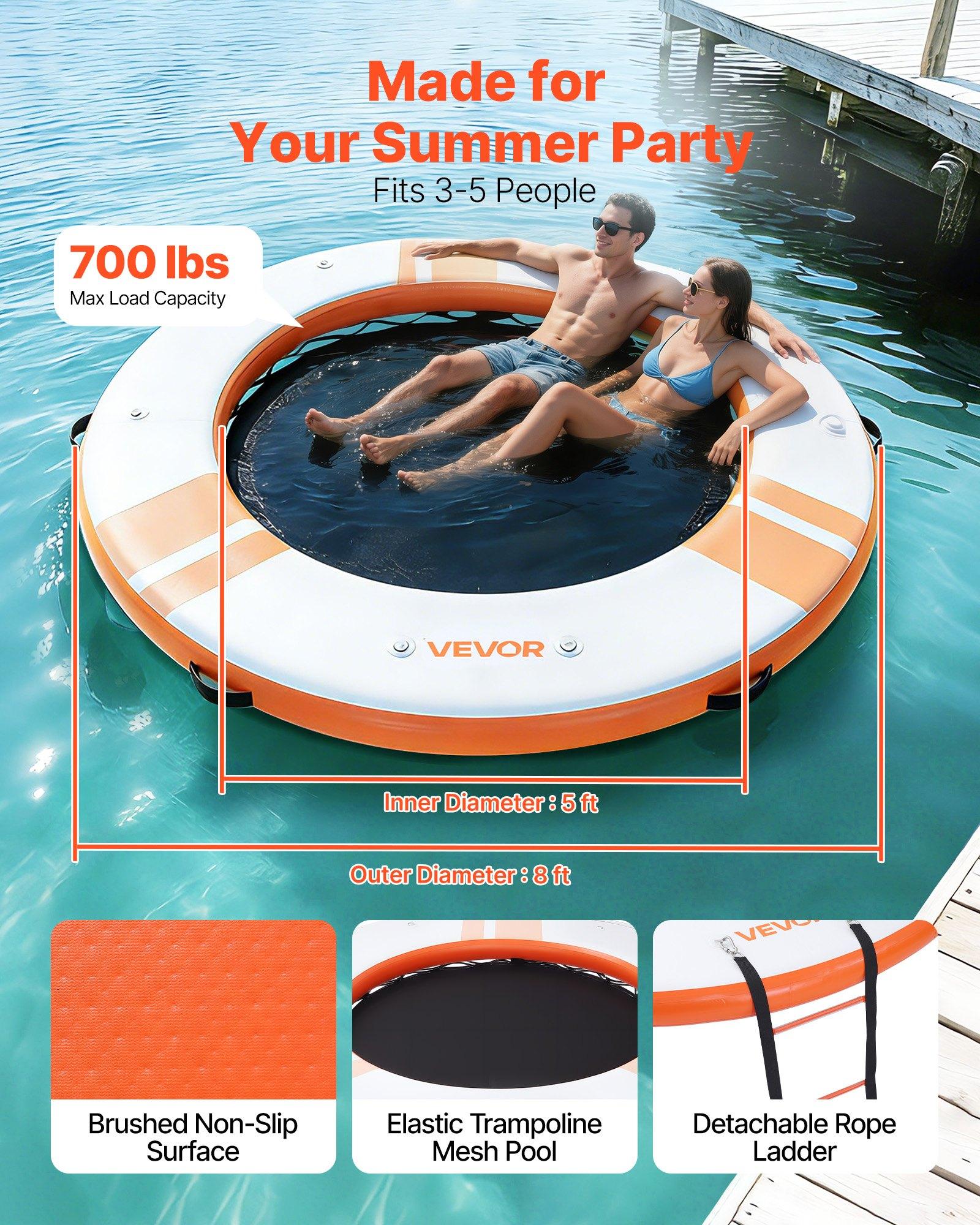 VEVOR Inflatable Floating Dock, 8 FT Inflatable Dock Platform, Non-Slip ...