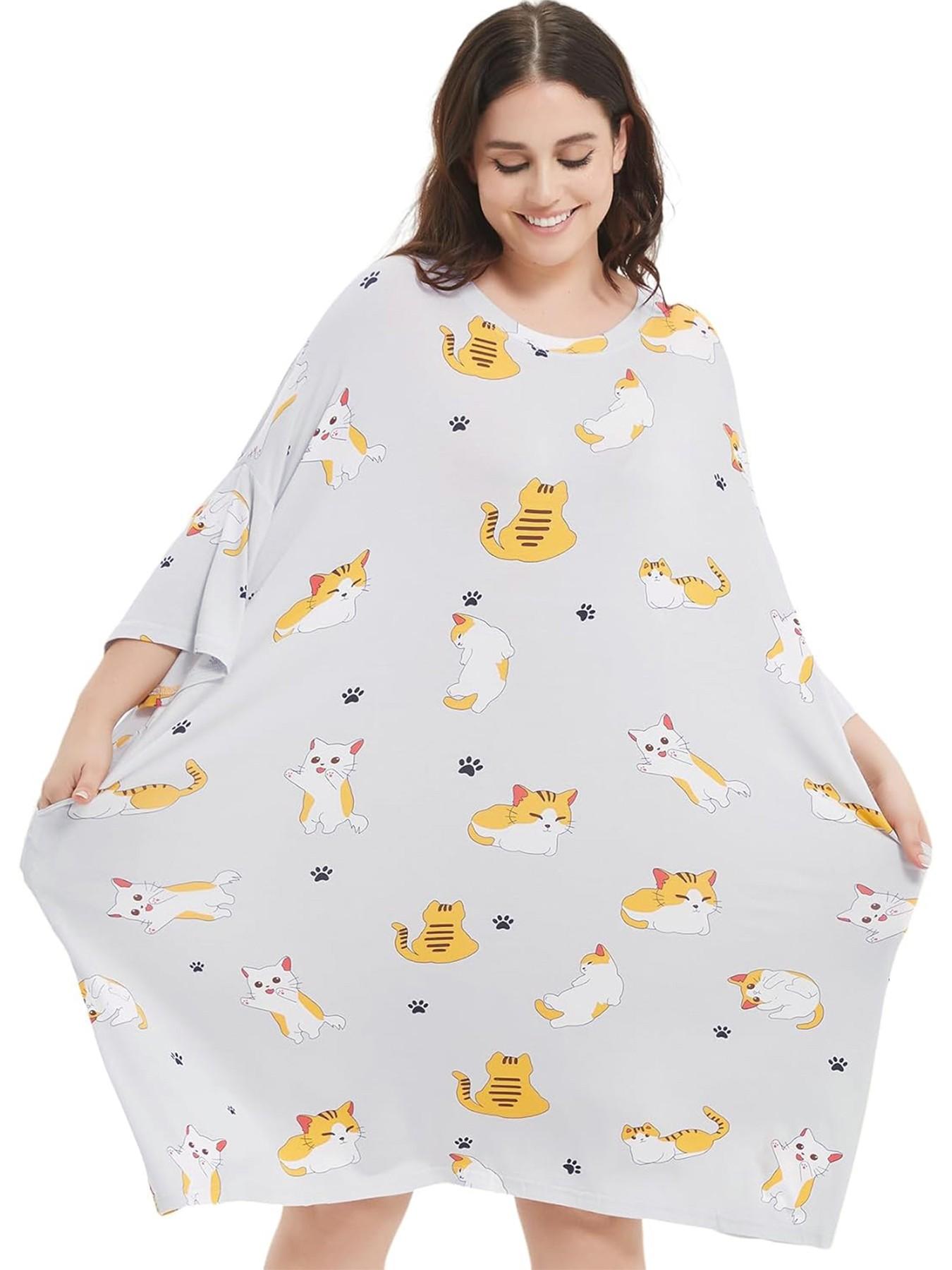 Plus Size Nightgowns for Women, Oversized Sleep Tshirts Dress, Long ...