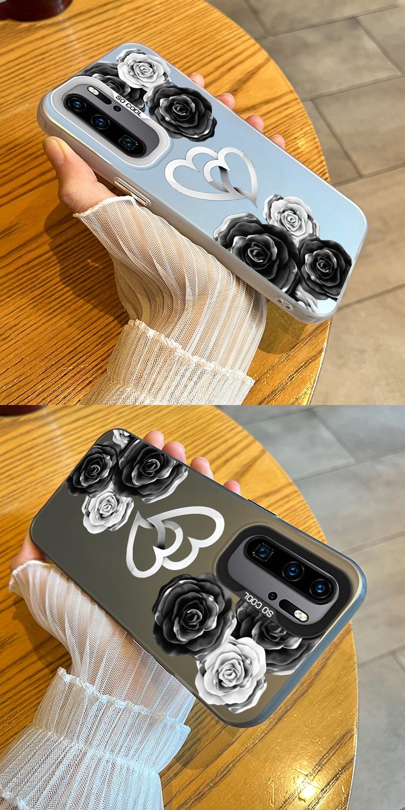 Monochrome Rose Hearts Pattern Case suitable for Huawei P30 P40 PRO ...