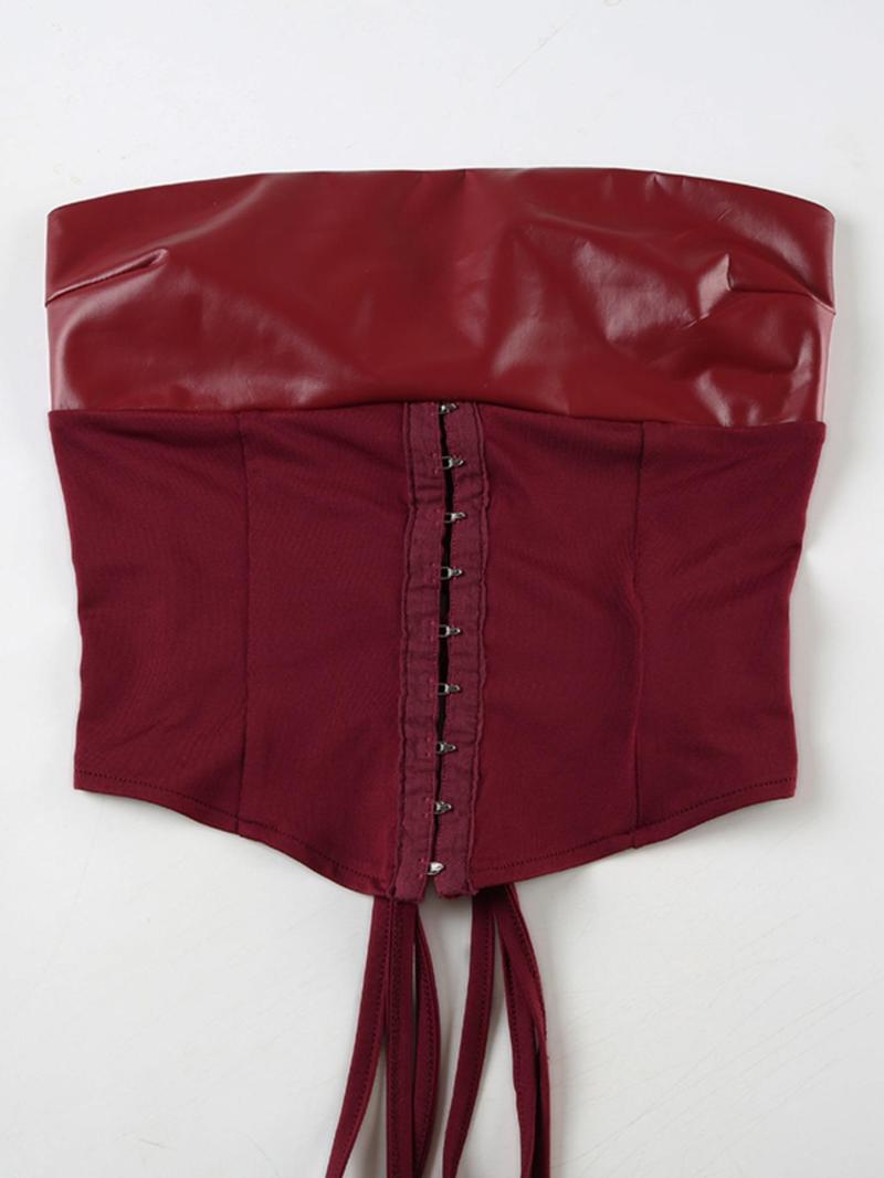 Two-piece Set Women's Solid Color Lace Up Tube Top & Grommet Eyelet ...