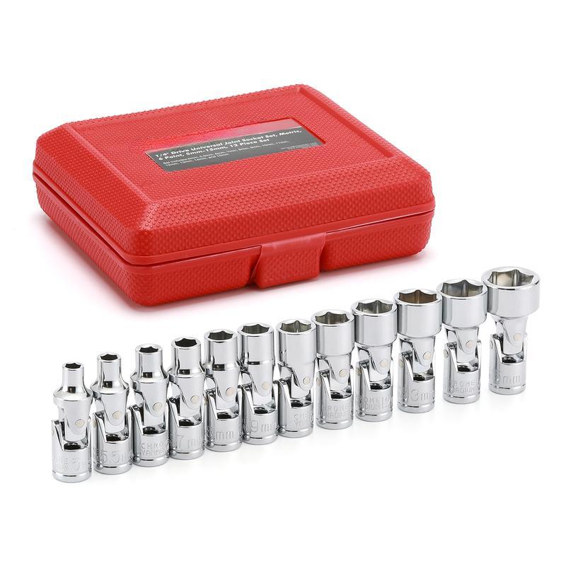 12PCS 1/4" Drive Universal Flex Socket Set, Metric, 5mm to 15mm, 6 ...