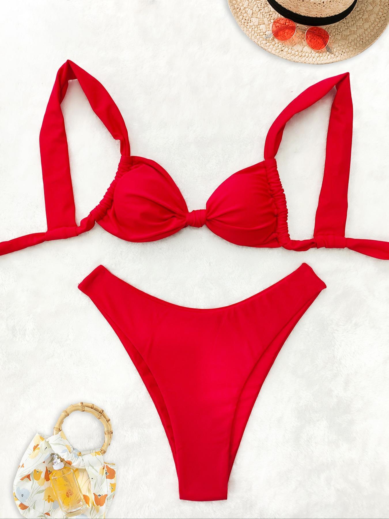 Women's Solid Color Bikini Set - Casual Chic Swimwear - TikTok Shop