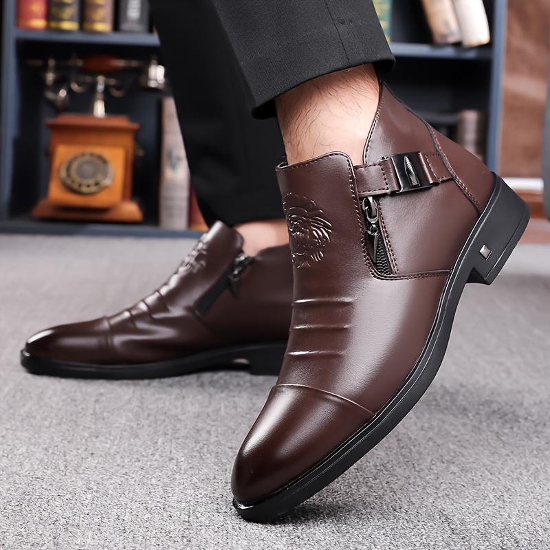 COMFIDAILY Men's Ankle Boots - Glossy Black Super Fiber, Side Zipper ...