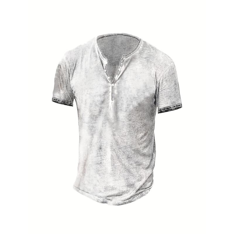Men's Distressed Henley Shirt - Slim Fit Short Sleeve Button-Up Cotton ...
