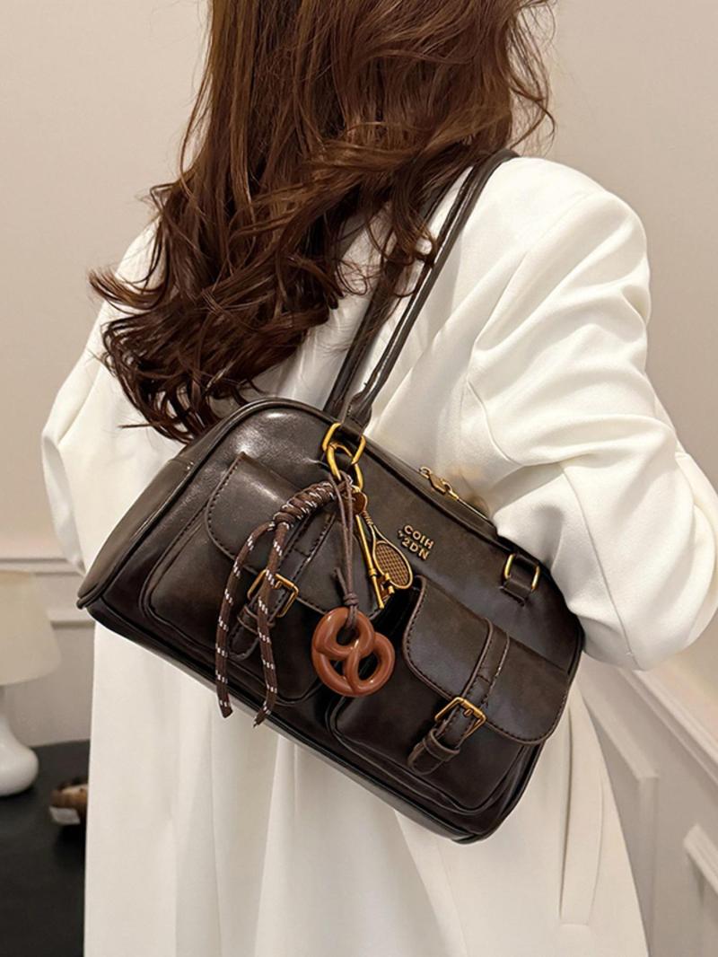 Women's Retro Solid Color PU Leather Shoulder Bag, PU Tote Satchel ...