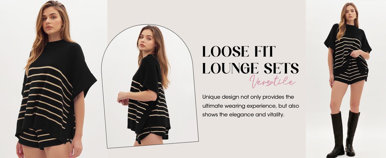 Imily Bela Essentials Women's Striped 2 Piece Outfits Oversized Batwing ...