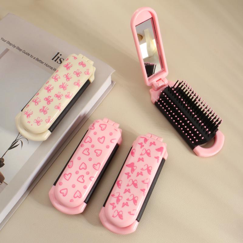 1pc Portable Foldable Hair Detangling Comb with Built-In Mirror, Cute ...