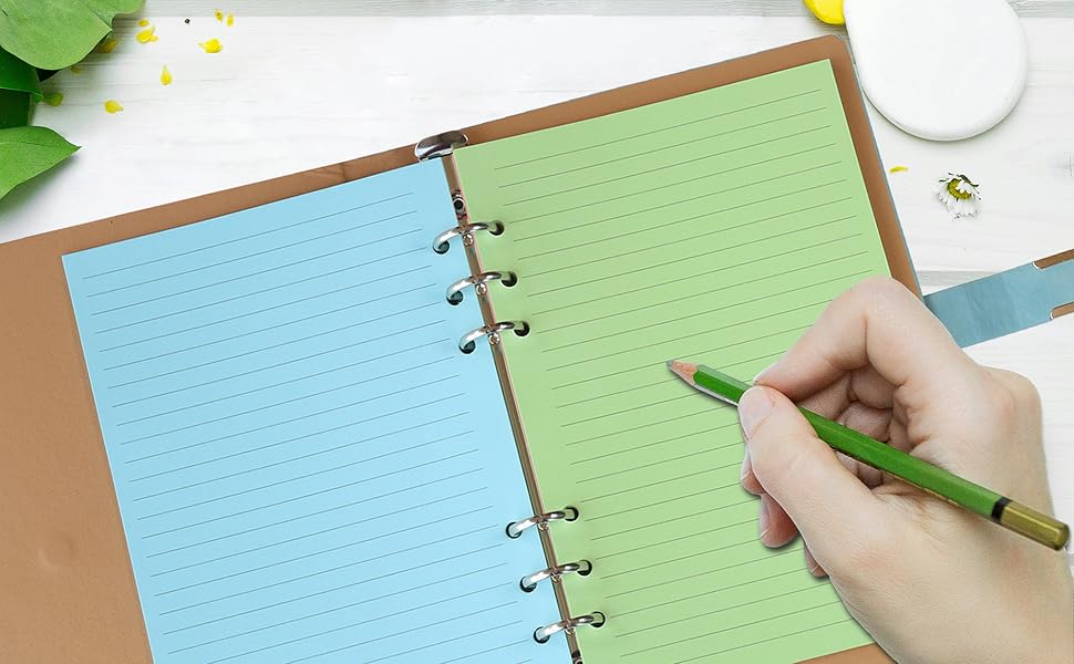 A5 Colorful Lined Filler Paper, 6-Hole Punched, 120GSM Loose-Leaf Paper ...