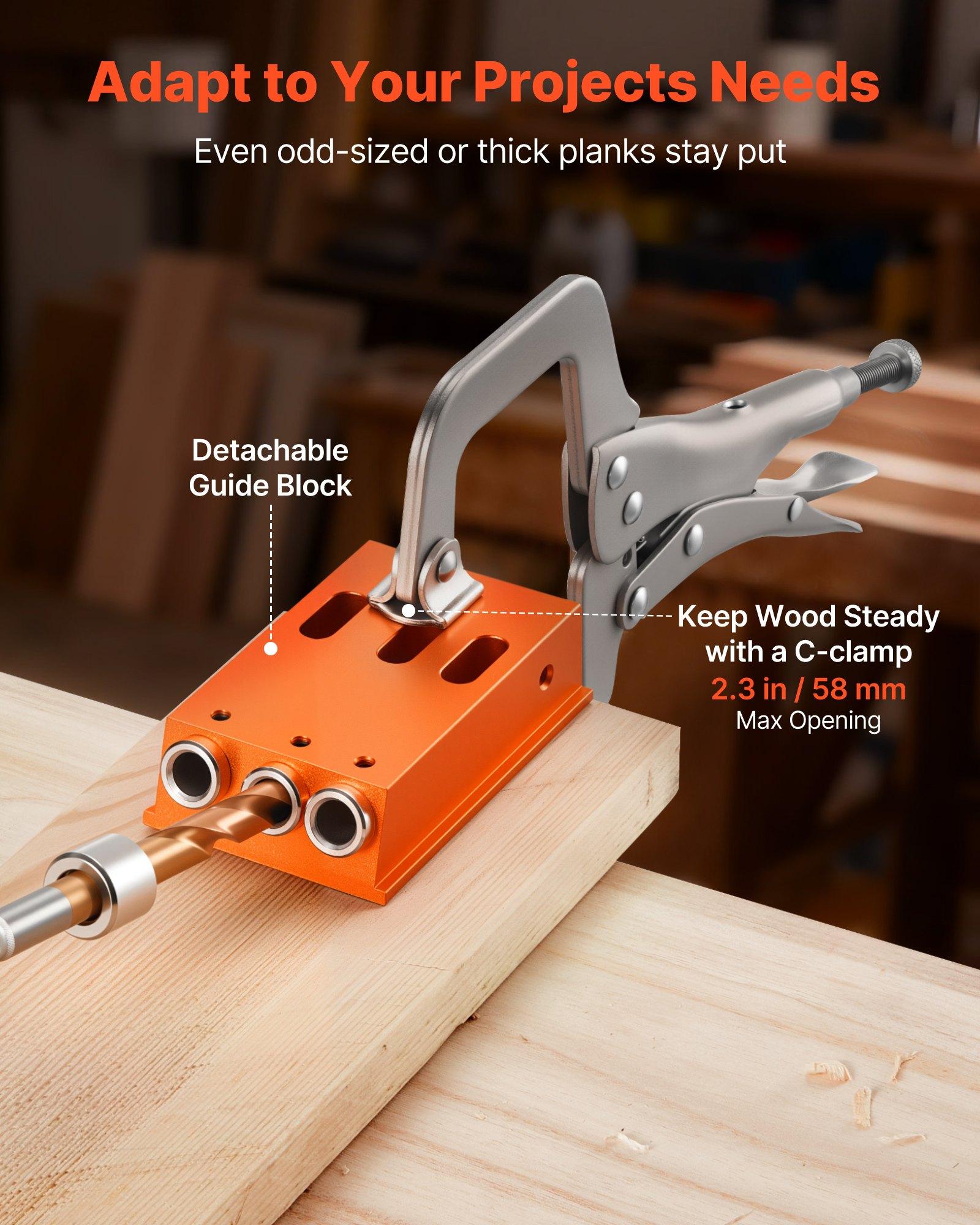 VEVOR Pocket Hole Jig Kit, 1/2 to 1-1/2 in Adjustable, Jig Pocket Hole ...