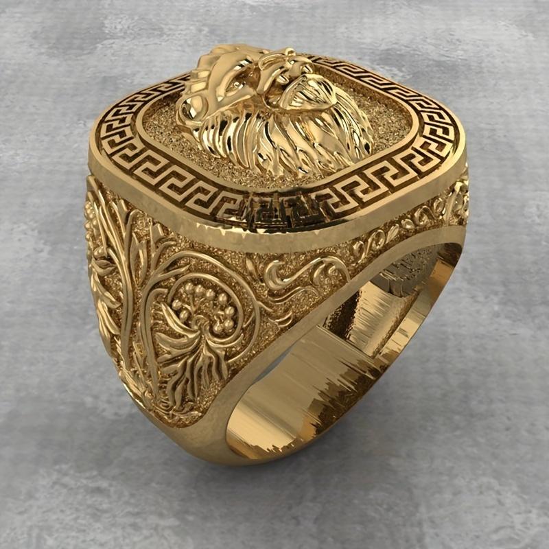 Vintage Style Men'S Wide Band 18K Gold Plated Copper Ring with Lion ...