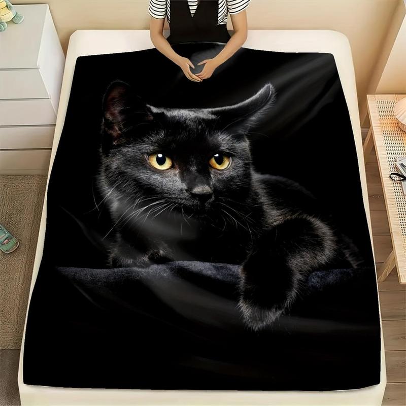 2D! 2D! Not 3D Blanket Soft Throw Blanket Cute Black Cat Print Flannel ...