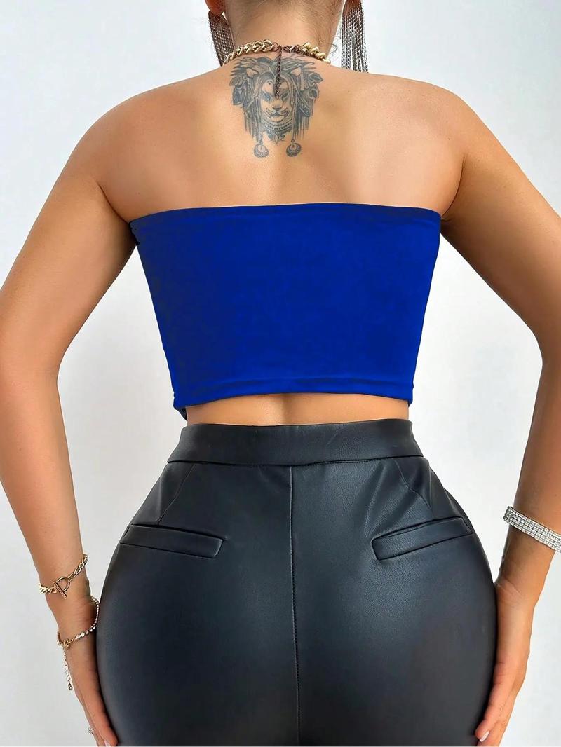Women's Solid Off Shoulder Corset Crop Tank Top, Fashion Casual Boning ...