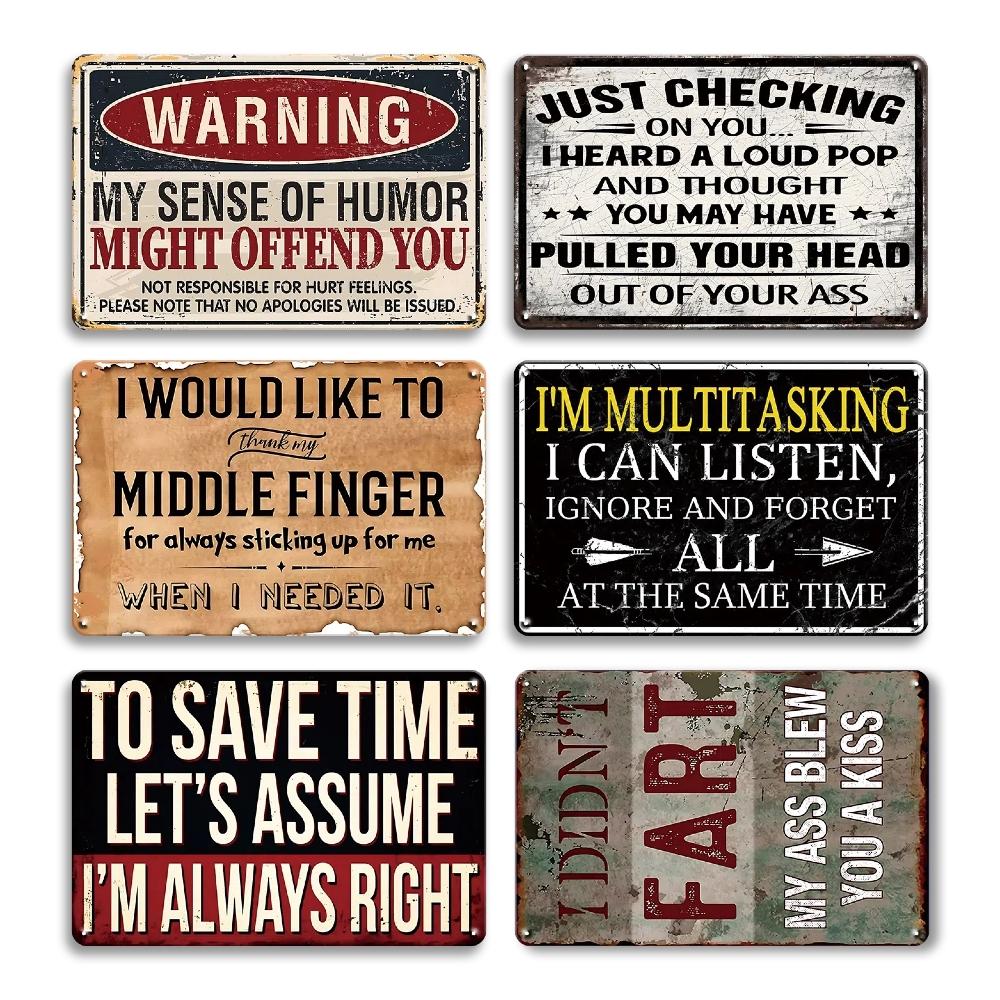 Vintage Tin Sign, 6 Counts/set Funny Metal Sign, Wall Art Decor ...