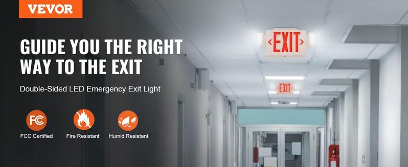 VEVOR LED Exit Sign with Emergency Lights, Two Heads Emergency Exit ...