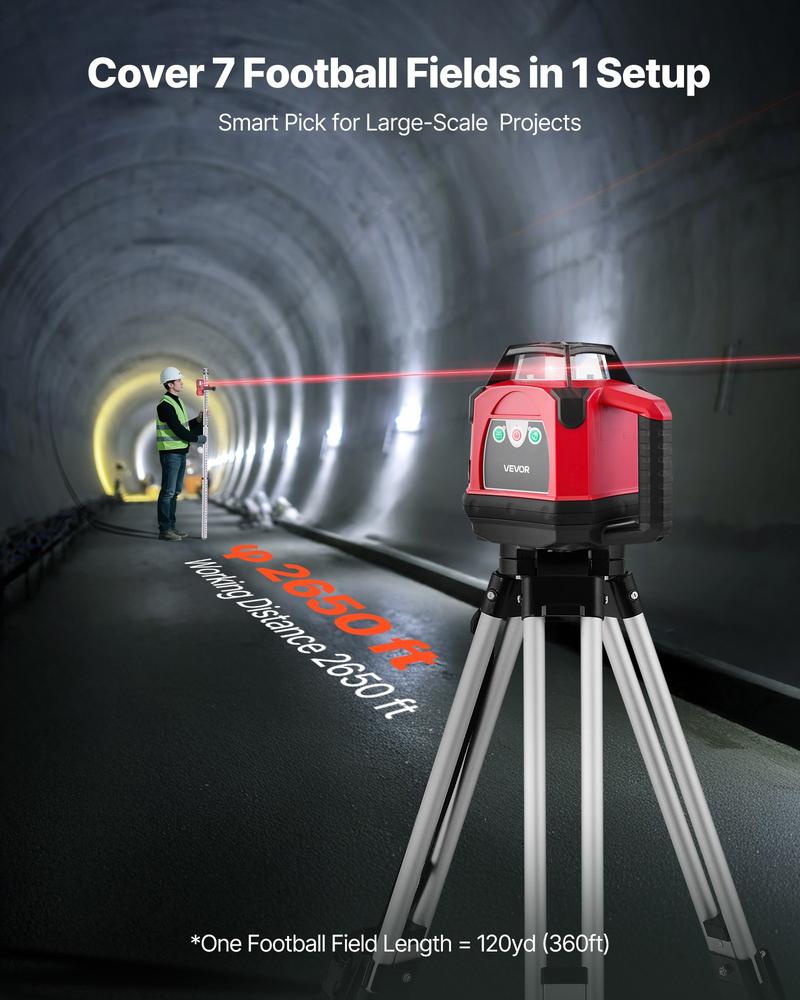 VEVOR Rotary Laser Level Kit, 2650ft 360-Degree Self Leveling Red ...
